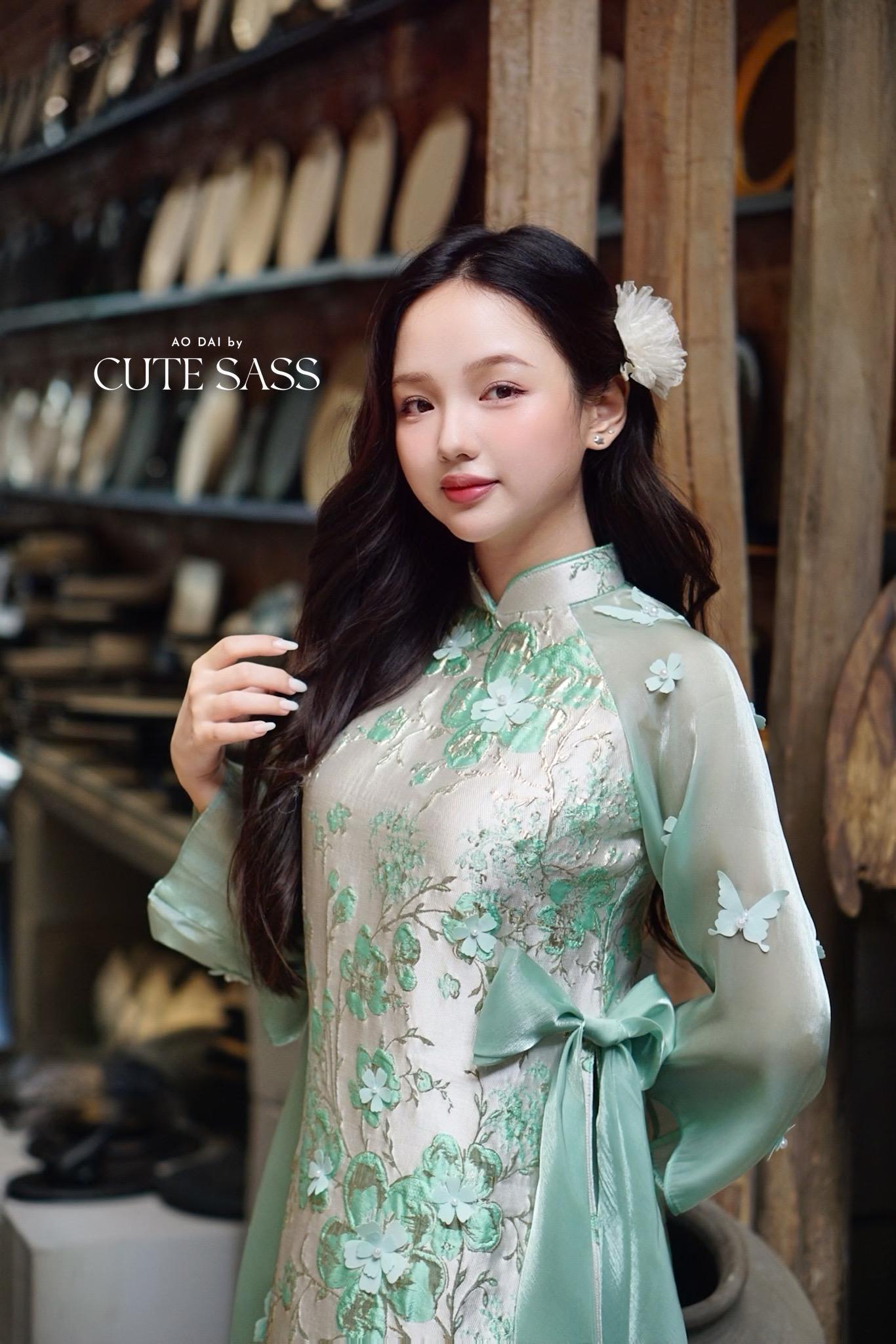 Yen - Cyan and Gold 3D Flowers Bow Shifted Ao Dai Set 19A,B - Etsy