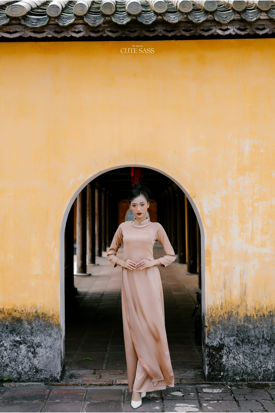 Salmon Color Hai Da Silk Plain Ao Dai Set |pre-made Traditional ...