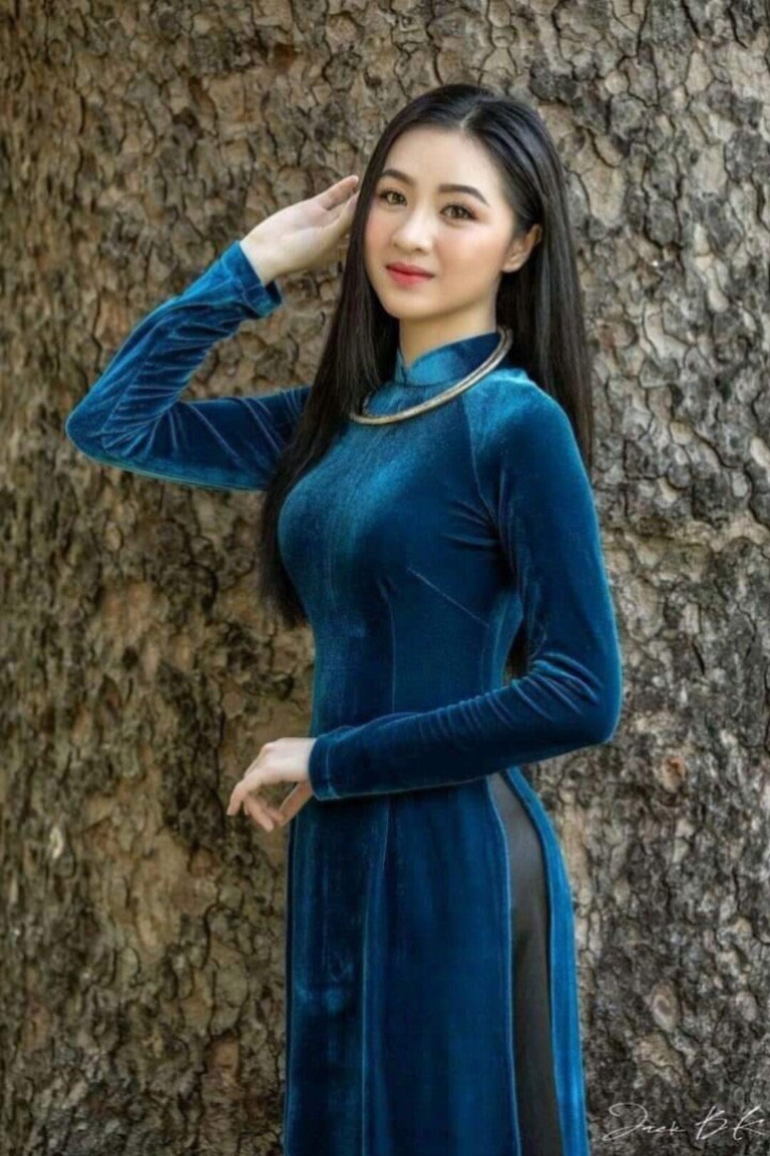 Prussian Blue Velvet Ao Dai Top Only, NO PANTS | Pre-made Traditional ...
