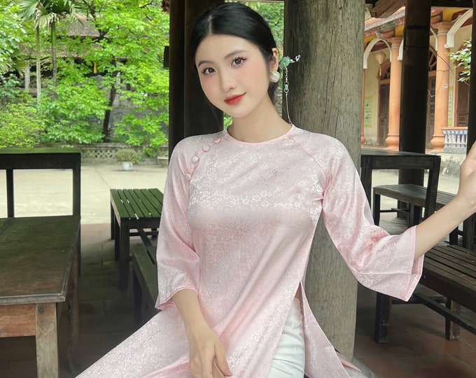 Pink/gold Gam Ao Dai Set |pre-made Modernized Vietnamese Ao Dai| Ao Dai ...