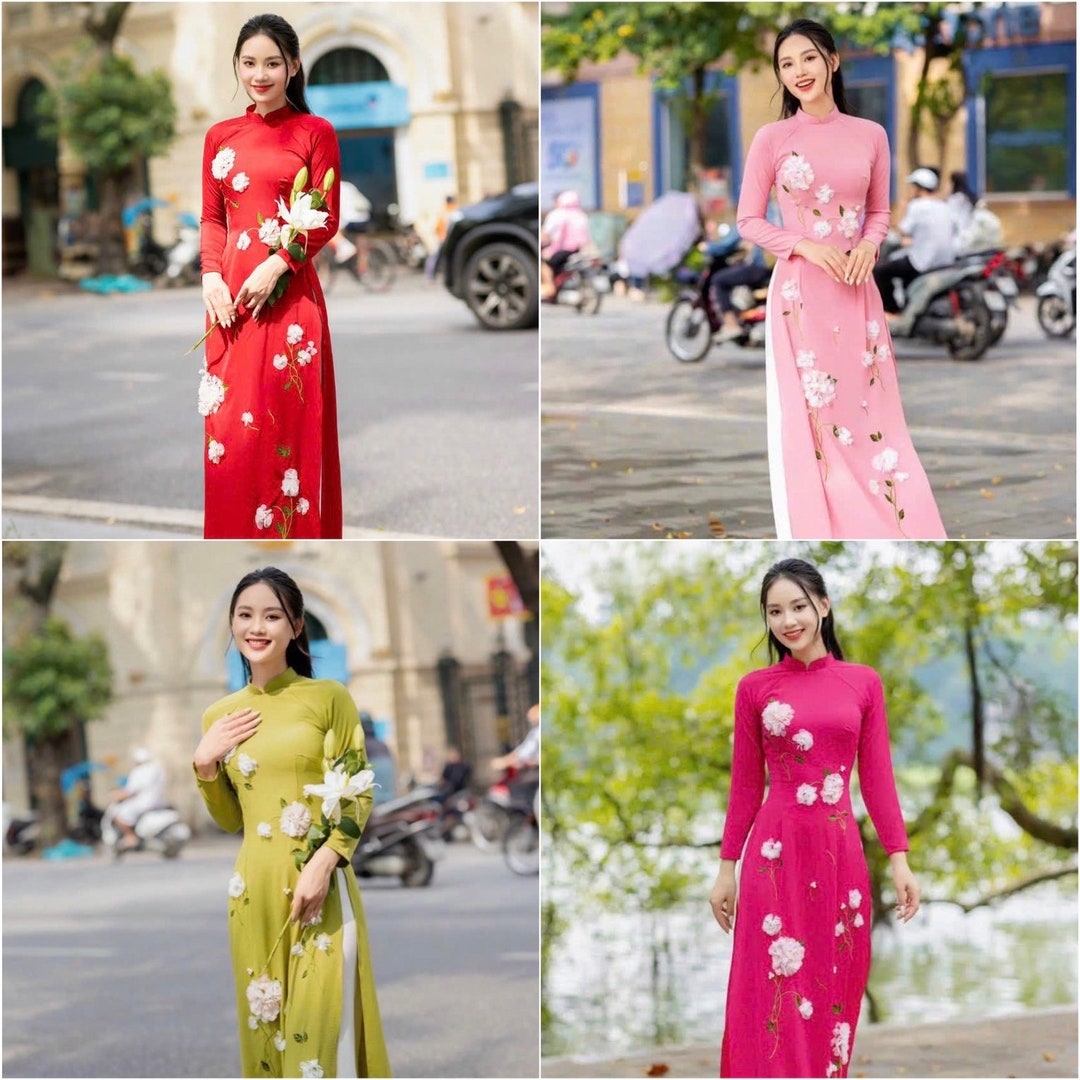 Hydrangea 3D Ao Dai Top Only, NO PANTS (4 Colors) 21c|pre-made ...