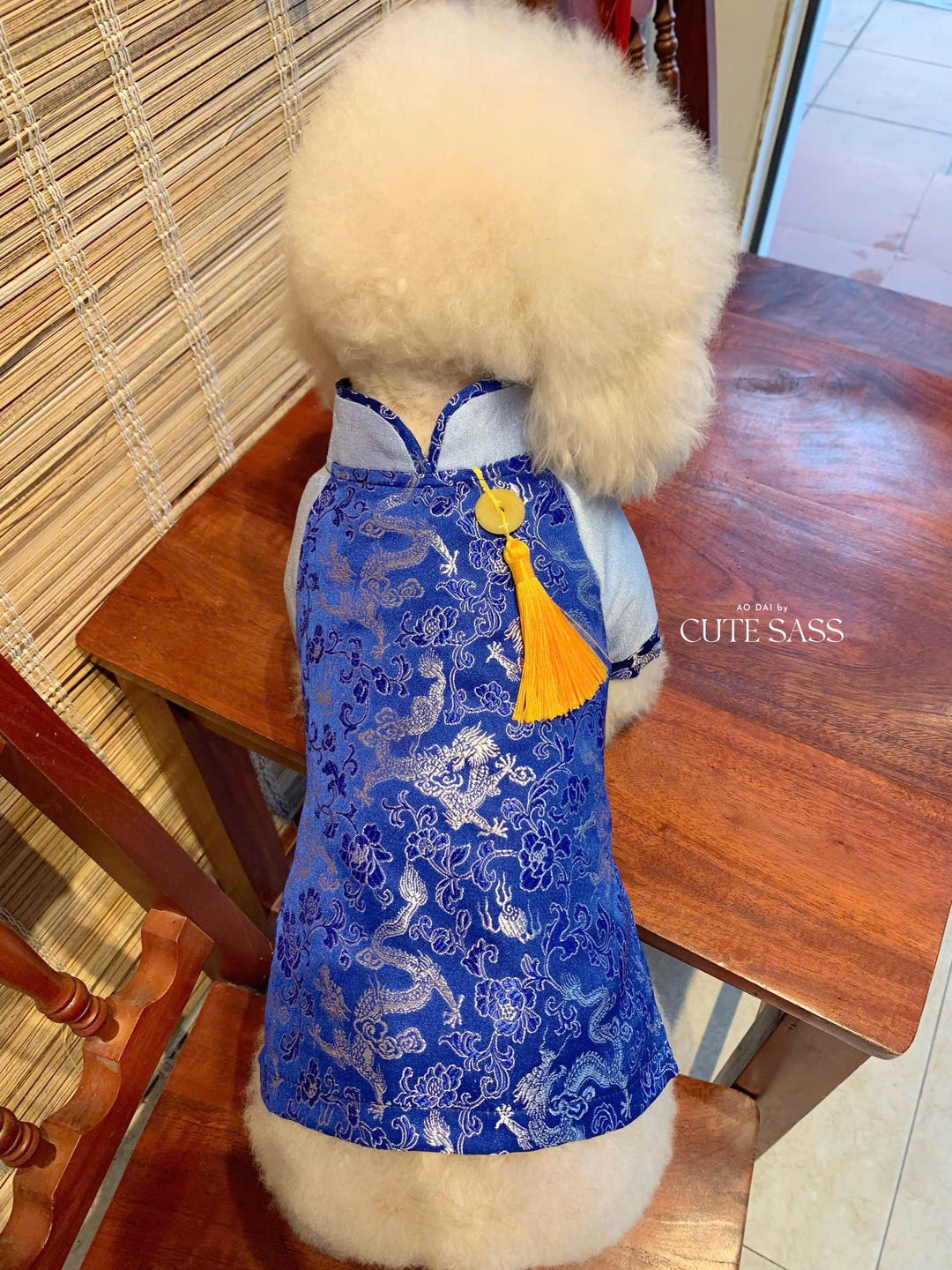 Pet Blue Gam Yellow Tassel Ao Dai 3C | Pet Ao Dai Costume | Vietnamese ...