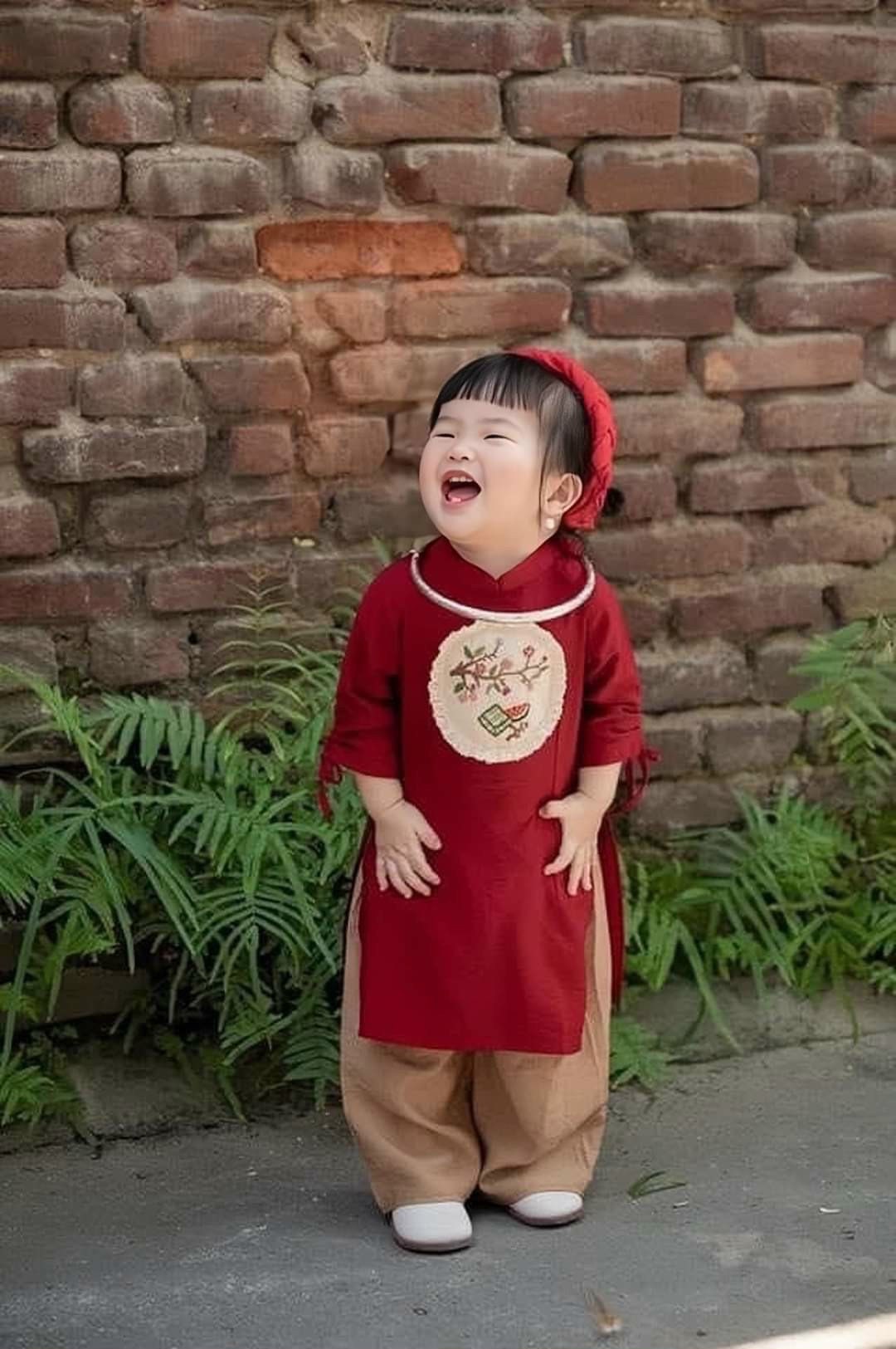 Red Girl String Sleeve Ao Dai Set Pre-made Traditional Vietnamese Ao ...