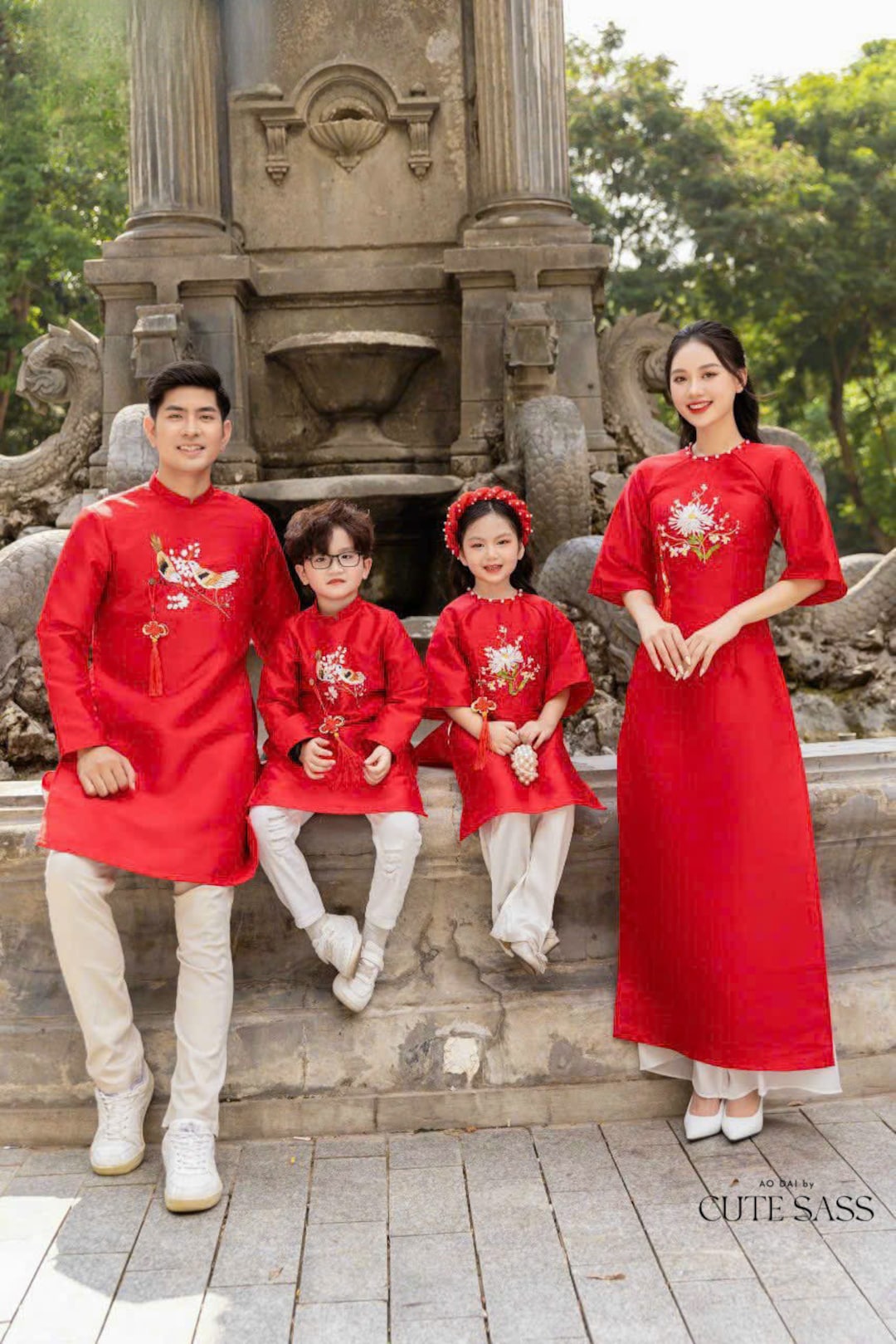 Family Red Ribbon Ao Dai Set (no Tassel, No Headband) 16E| Pre-made ...