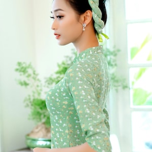 Mom and Daughter Cyan Matching Ao Dai Set With Headbands| Pre-made ...