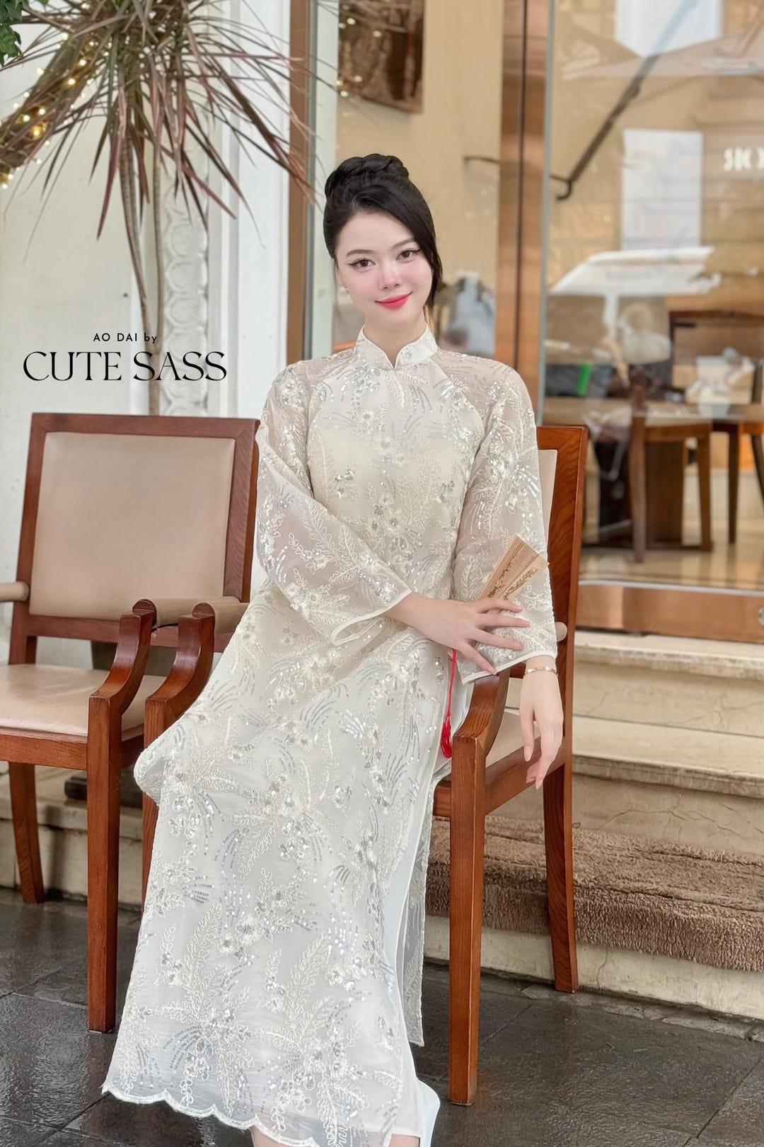 Yen - White Moonbeam Shifted Ao Dai Top Only, No Pants|pre-made ...
