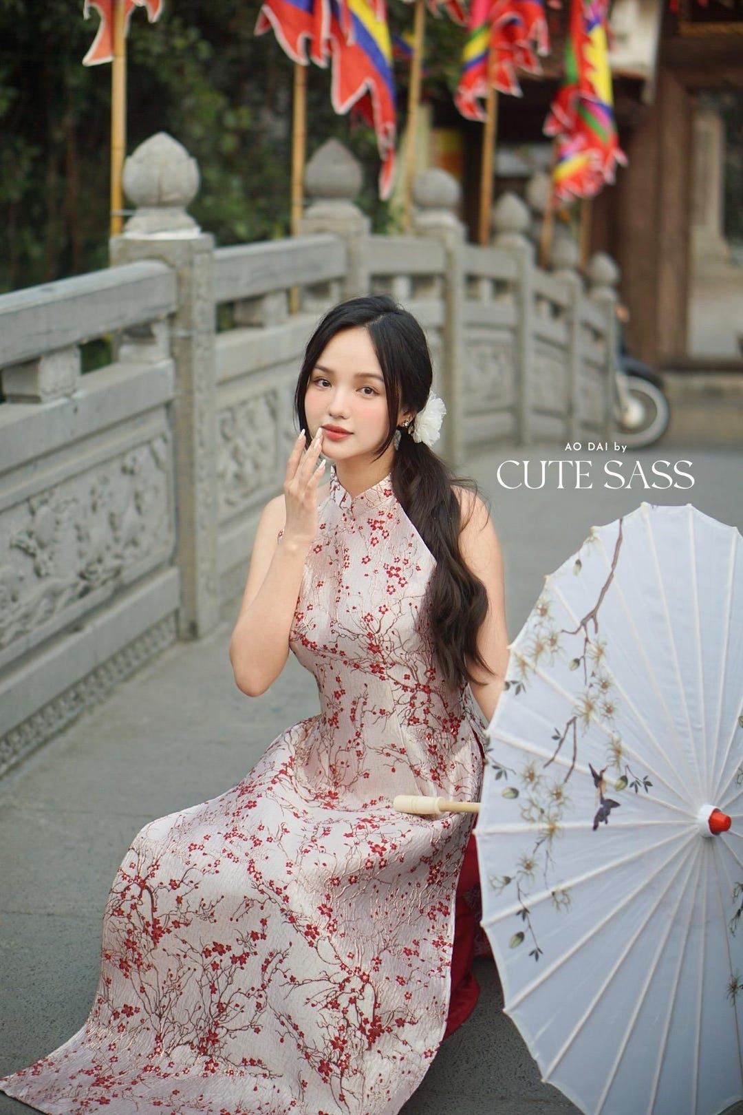 Yen - Red Ruby Sakura Yem-inspired Ao Dai Top Only, No Pants 42-43C ...