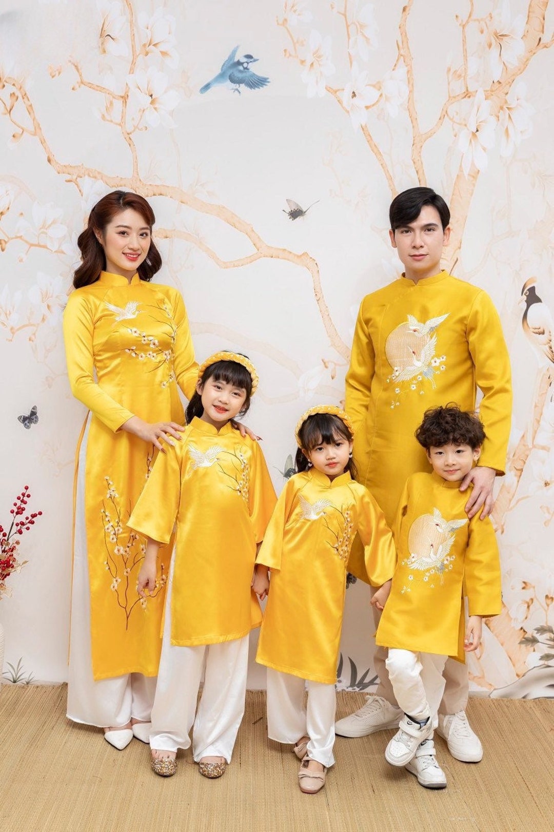 Family Yellow Embroidery Mai Ao Dai Set 25BC| Pre-made Traditional ...
