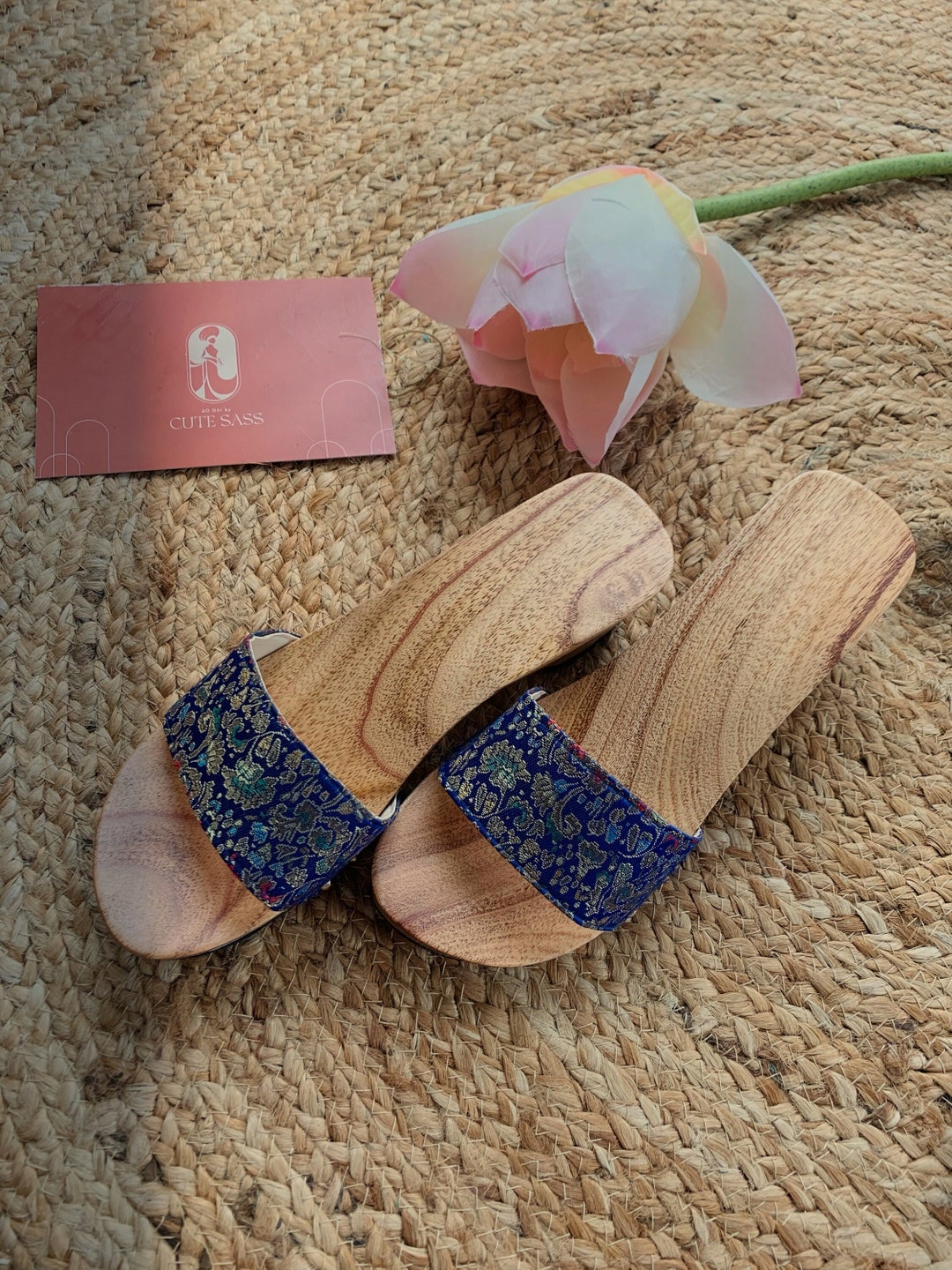 Blue Patterned Guoc Moc - Women Wooden Heels | Pre-made Vietnamese Ao ...