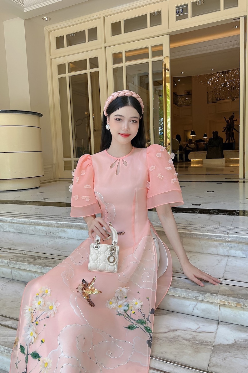 Blush Cut Out Tears Ao Dai Set Pre-made Modernized - Etsy