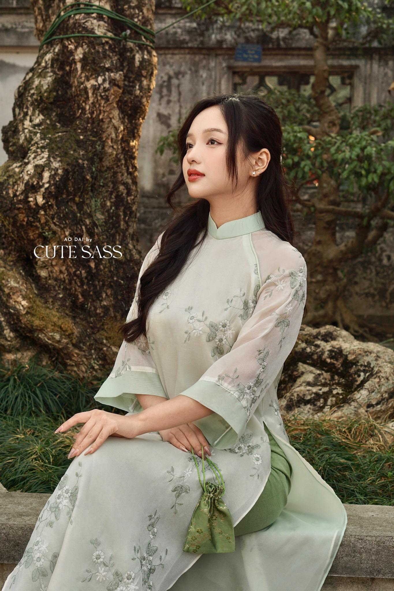 Shifted Cyan Embroidery Chiffon With Tassel Ao Dai Set 49a,b-50-51a|pre ...