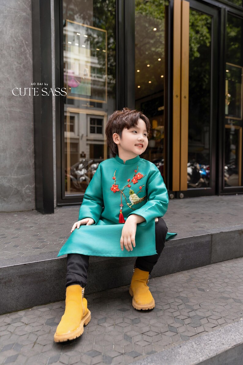 Cat Tuong - Family Cream/turquoise Ribbon Matching Ao Dai Set (no ...