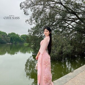 Pink/gold Gam Ao Dai Set pre-made Modernized Vietnamese Ao Dai Ao Dai ...
