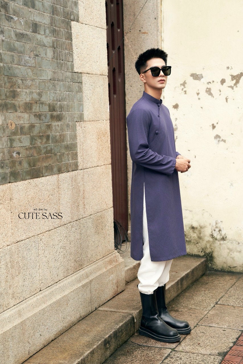 Men Linen Button Ao Dai Top (3 COLORS) 1314D| Pre-made Traditional ...