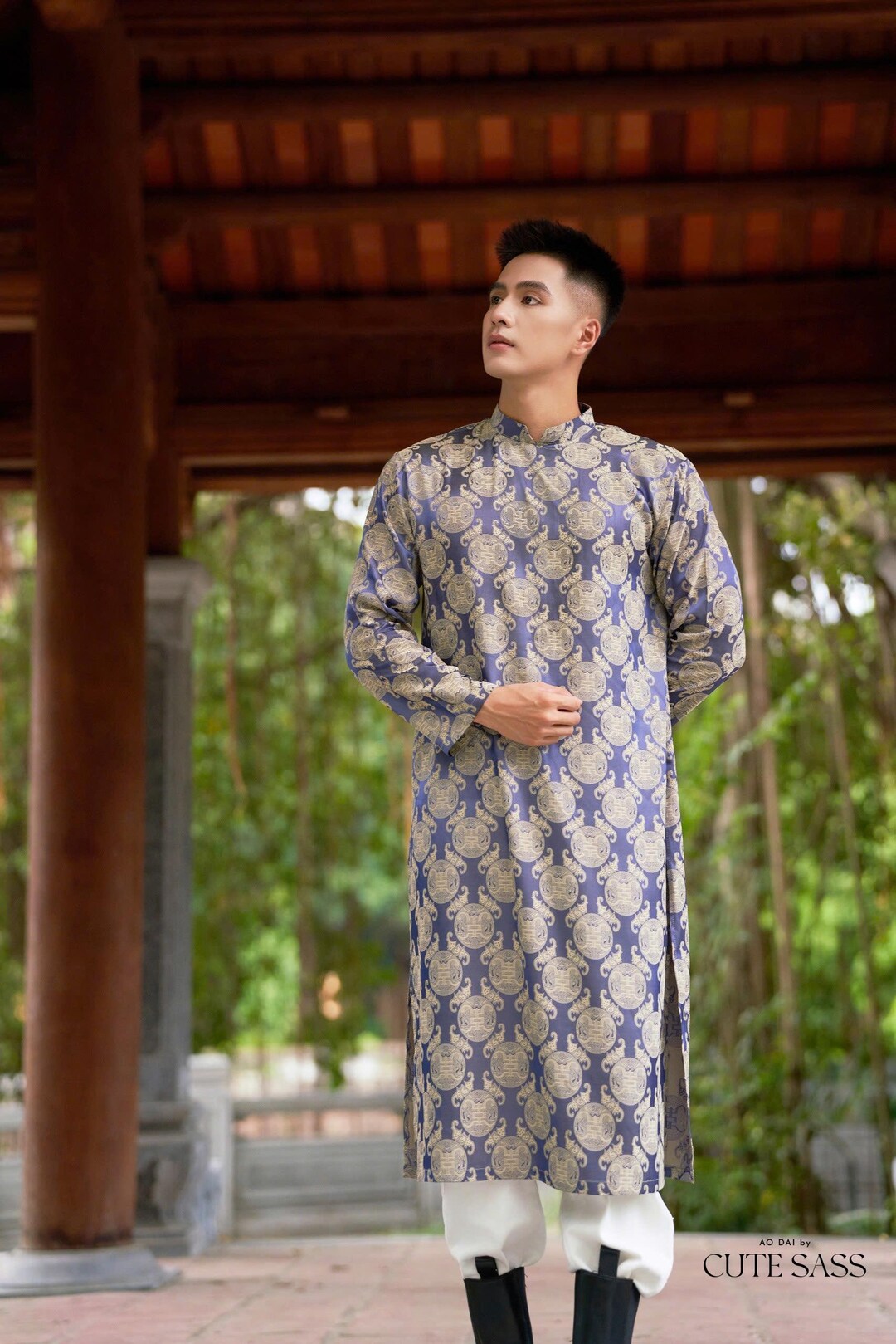 Men Purple/blue Gam Silk Ao Dai Top 4A| Pre-made Traditional Vietnamese ...