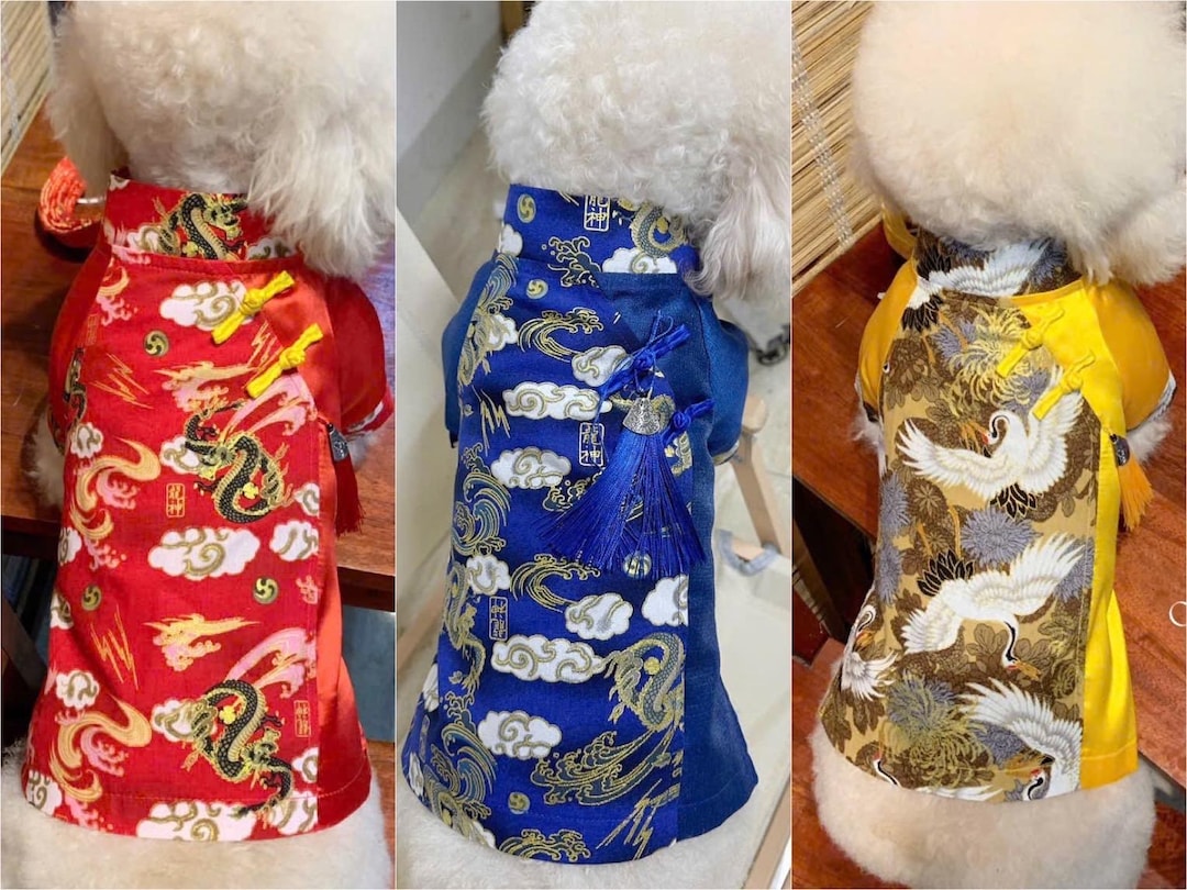 Pet Gam With Buttons Ao Dai (red, Blue, Yellow) 48B| Pet Ao Dai Costume ...