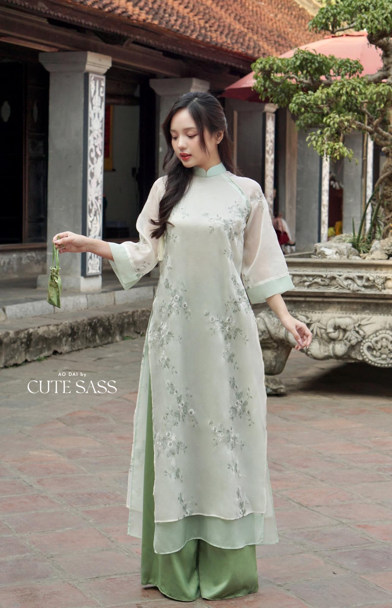 Shifted Cyan Embroidery Chiffon With Tassel Ao Dai Set 49a,b-50-51a|pre ...