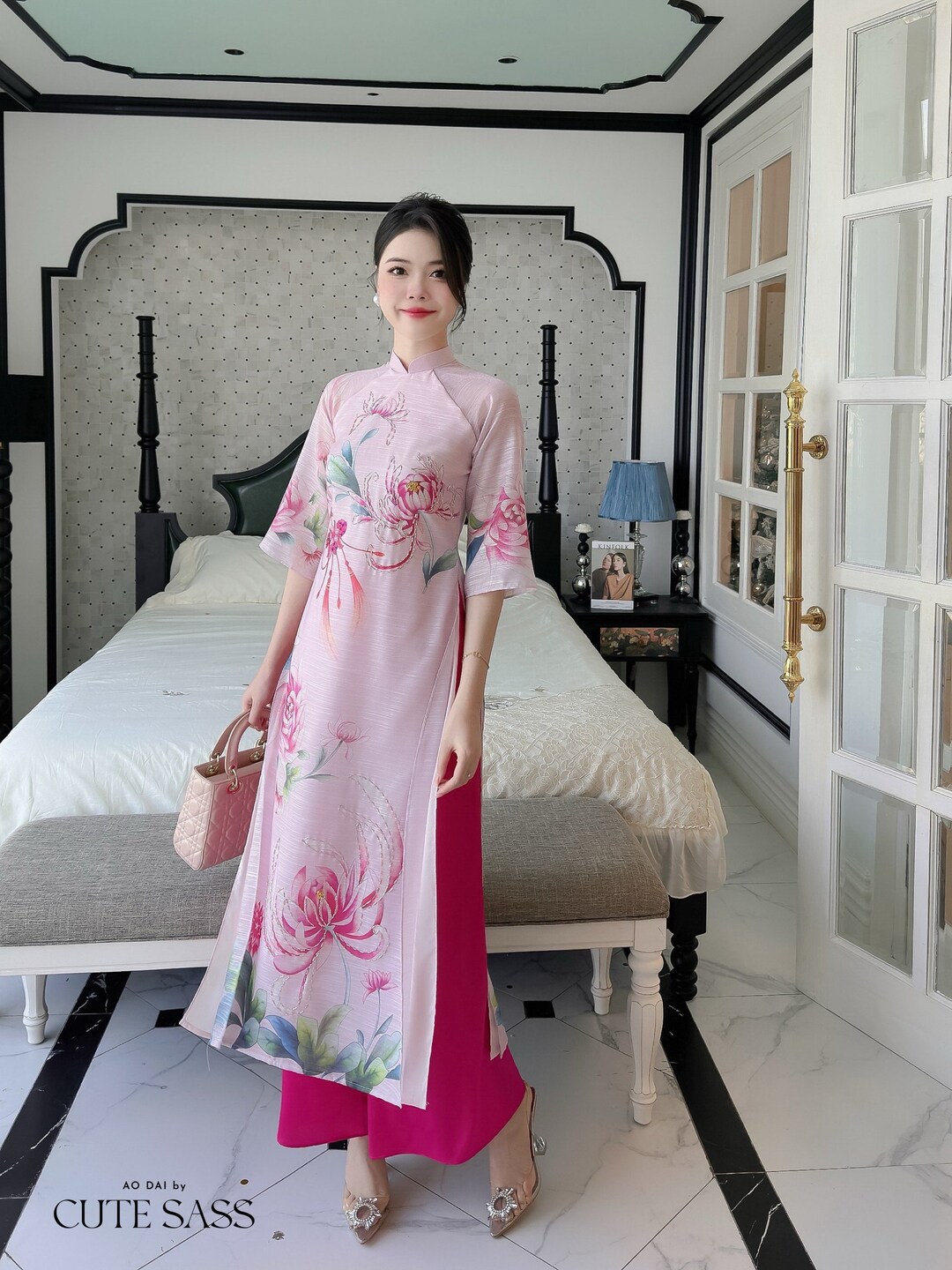Hoa Vien - Light Pink Ao Dai Set | Pre-made Traditional Vietnamese Ao ...