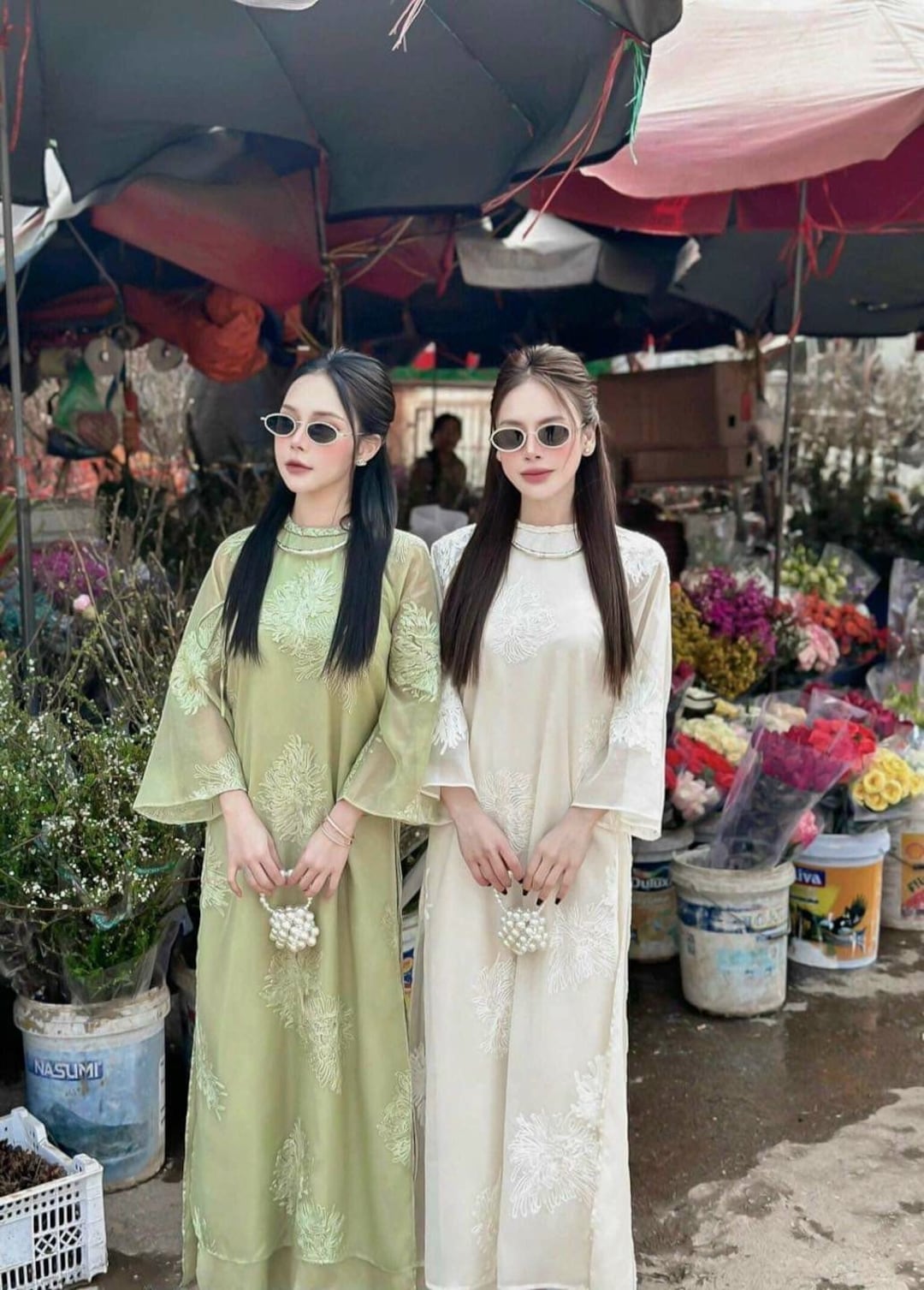 Shifted Chiffon Dandelion Embroidery Ao Dai Top Only NO PANTS (4 Colors ...