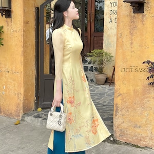 Yellow Sparkle Spring Ao Dai Set Pre-made Traditional Vietnamese Ao ...