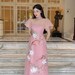 Green Mini Flowers Chiffon Ao Dai Set With Headband WL Pre-made ...