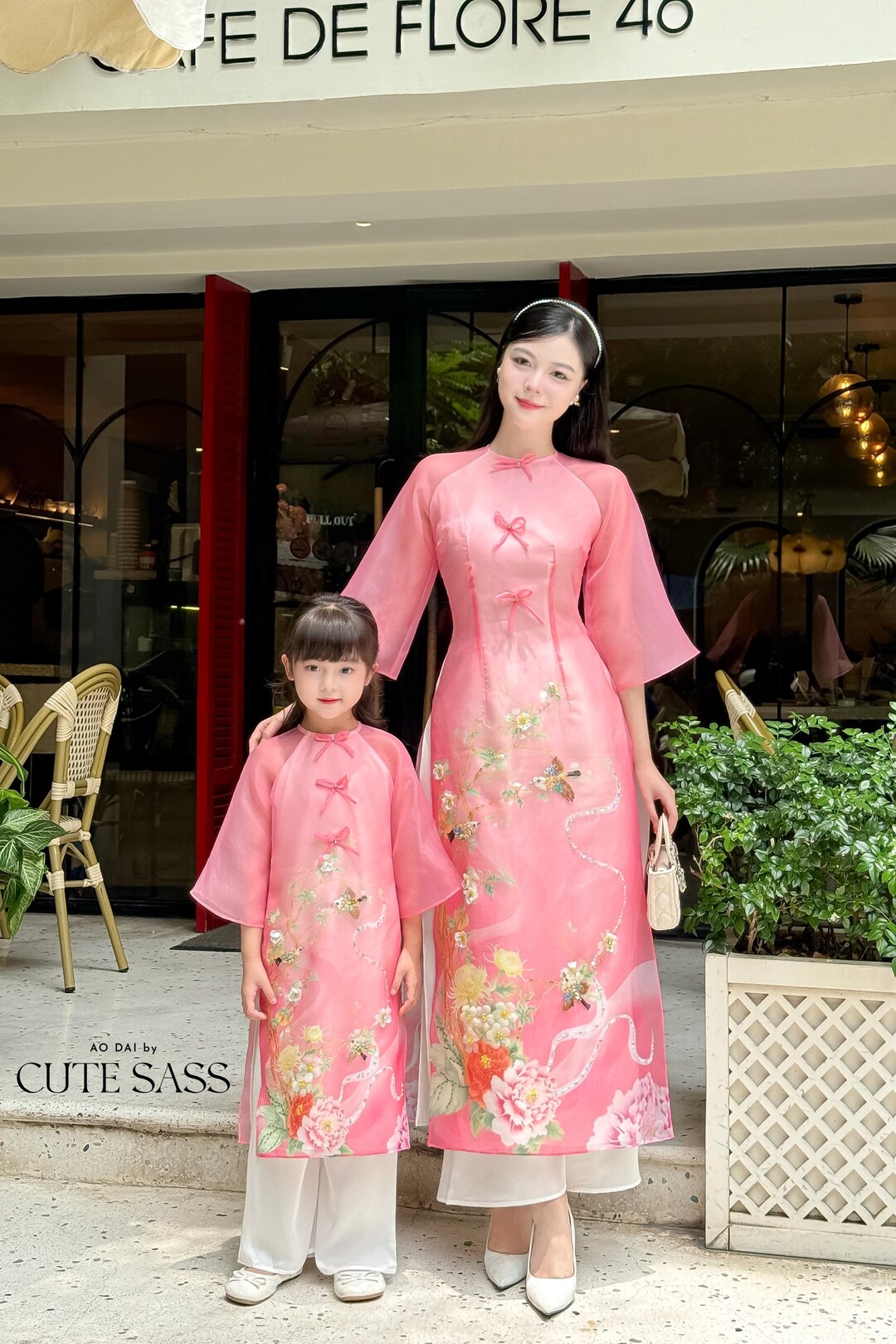 Mom and Daughter Pink Bows 3D Peony Ao Dai Set 27C| Pre-made ...