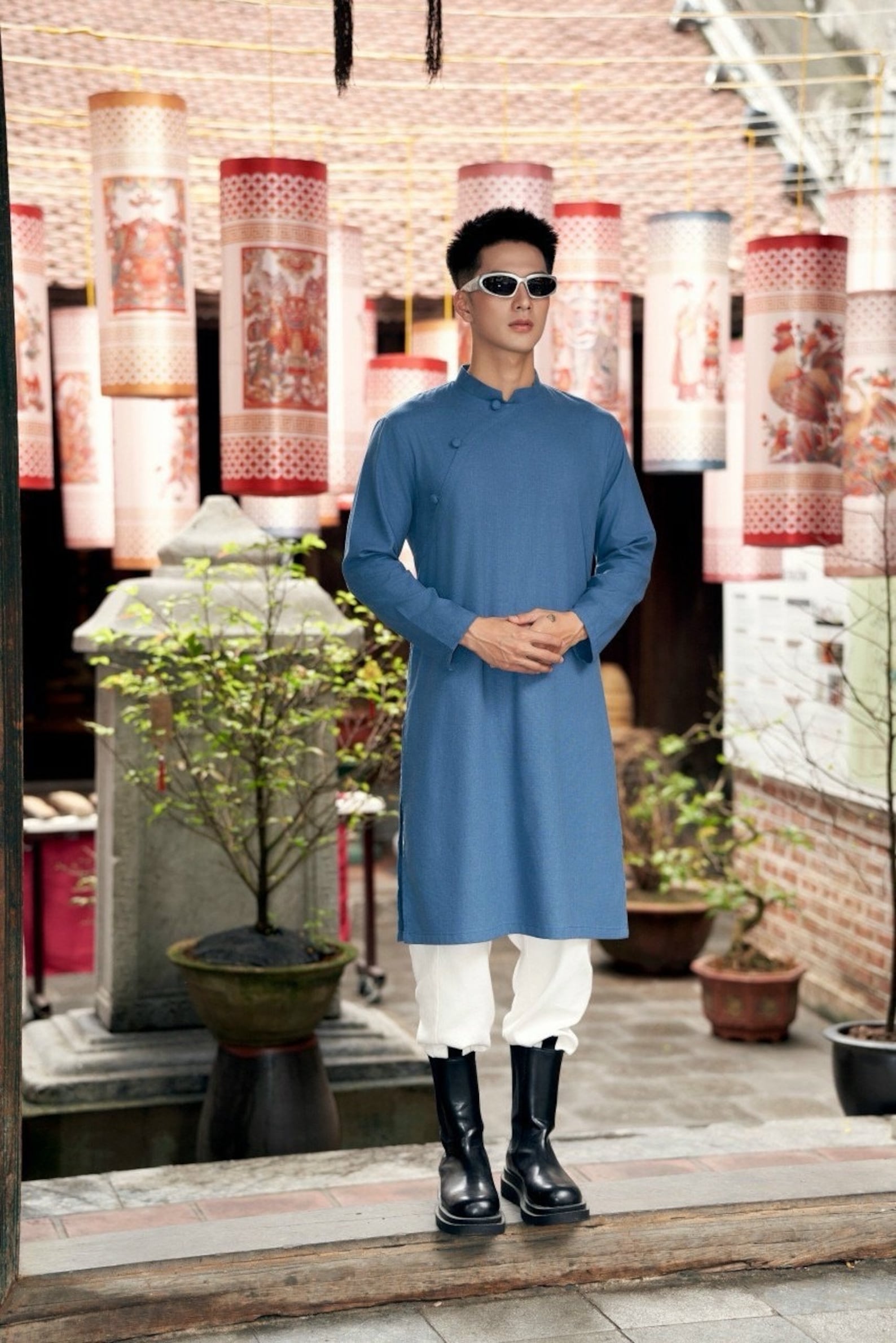 Men Linen Button Ao Dai Top (3 COLORS) 1314D| Pre-made Traditional ...