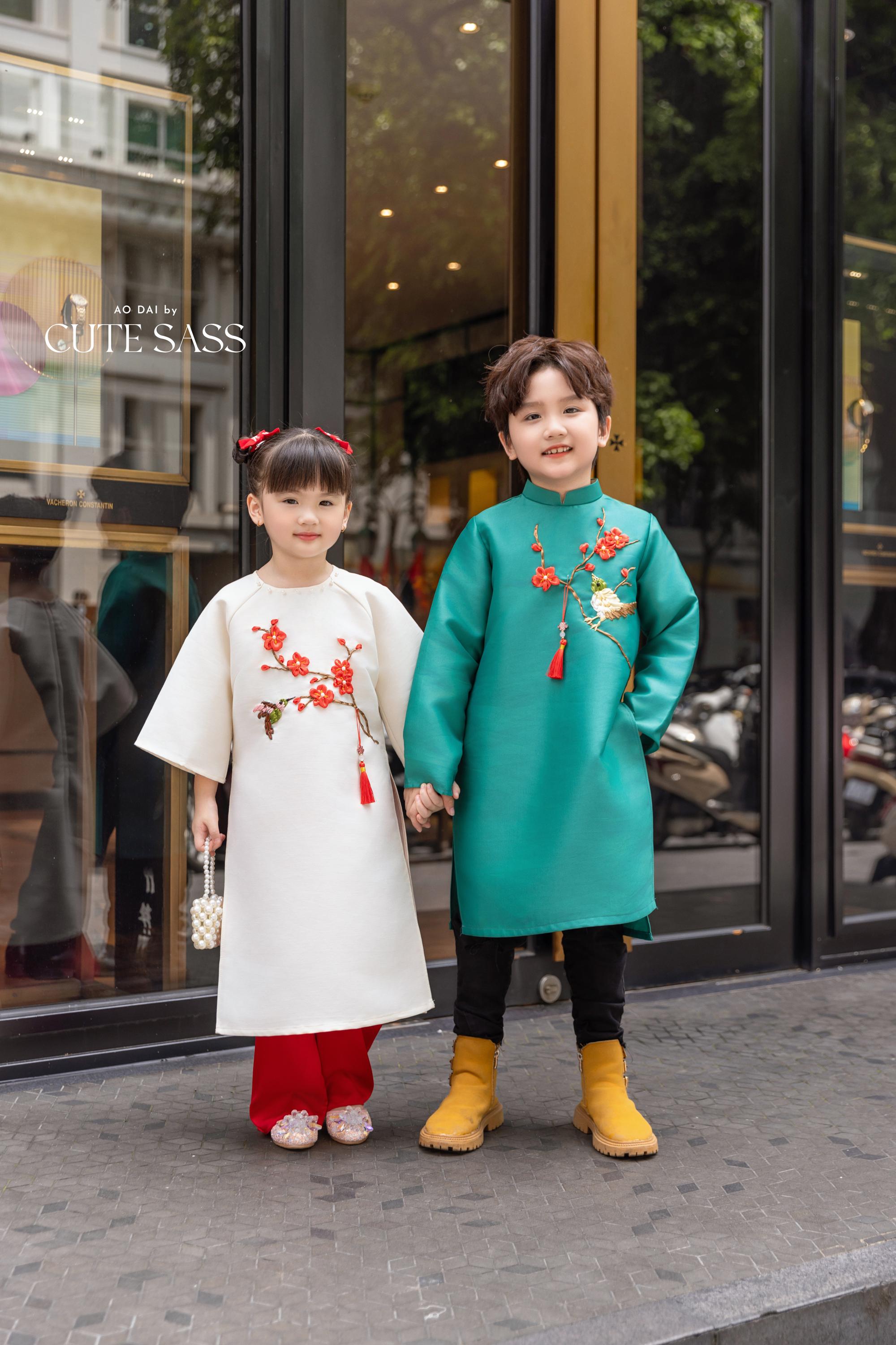 Cat Tuong - Family Cream/turquoise Ribbon Matching Ao Dai Set (no ...
