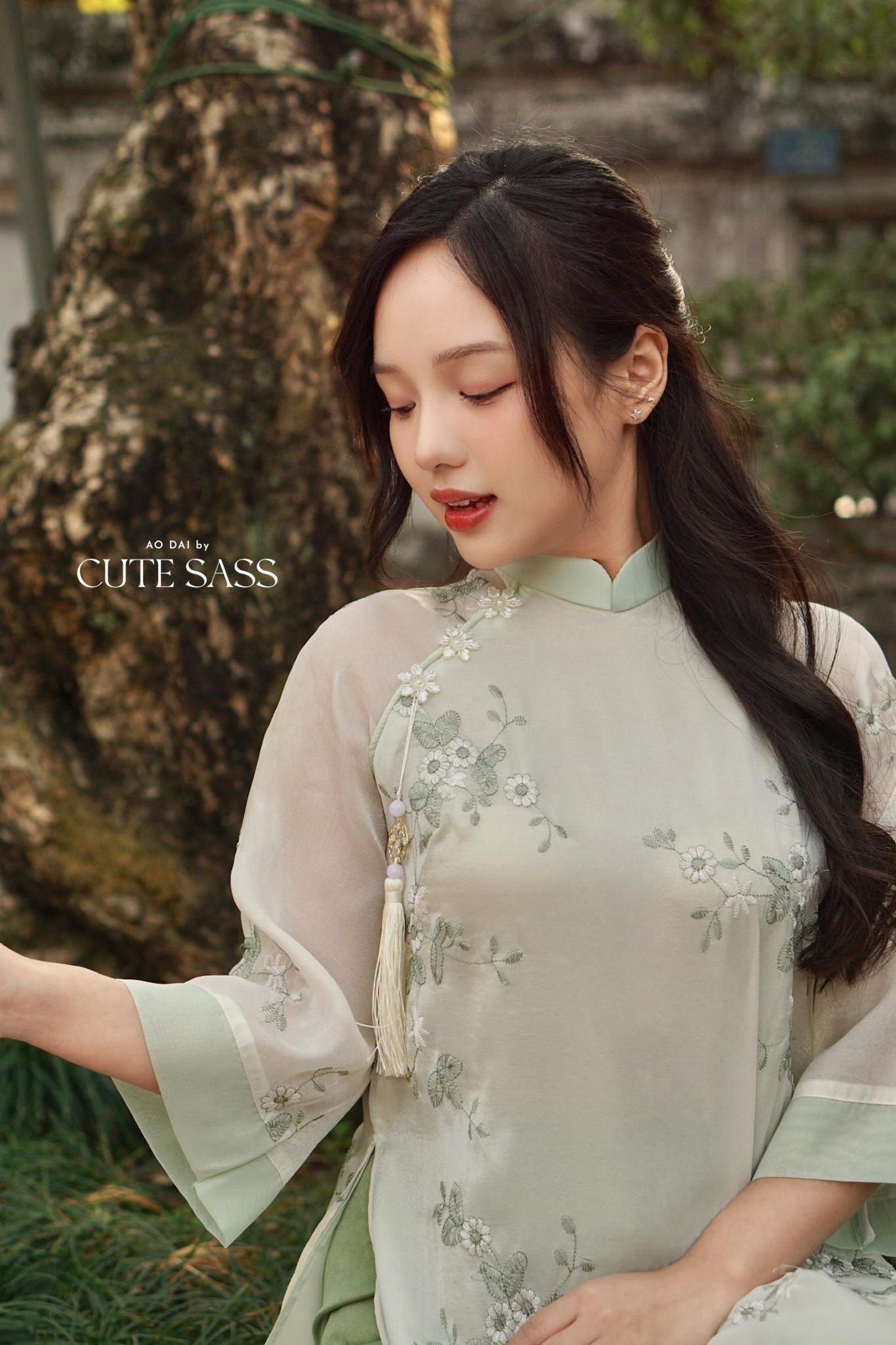 Shifted Cyan Embroidery Chiffon With Tassel Ao Dai Set 49a,b-50-51a|pre ...