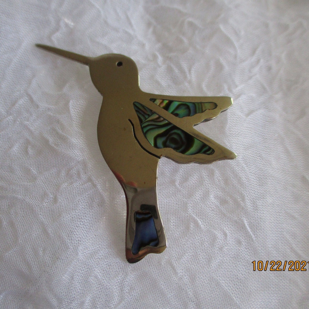 Hummingbird Pin, Vintage Hummingbird Pin, Abalone Inlay Hummingbird Pin ...