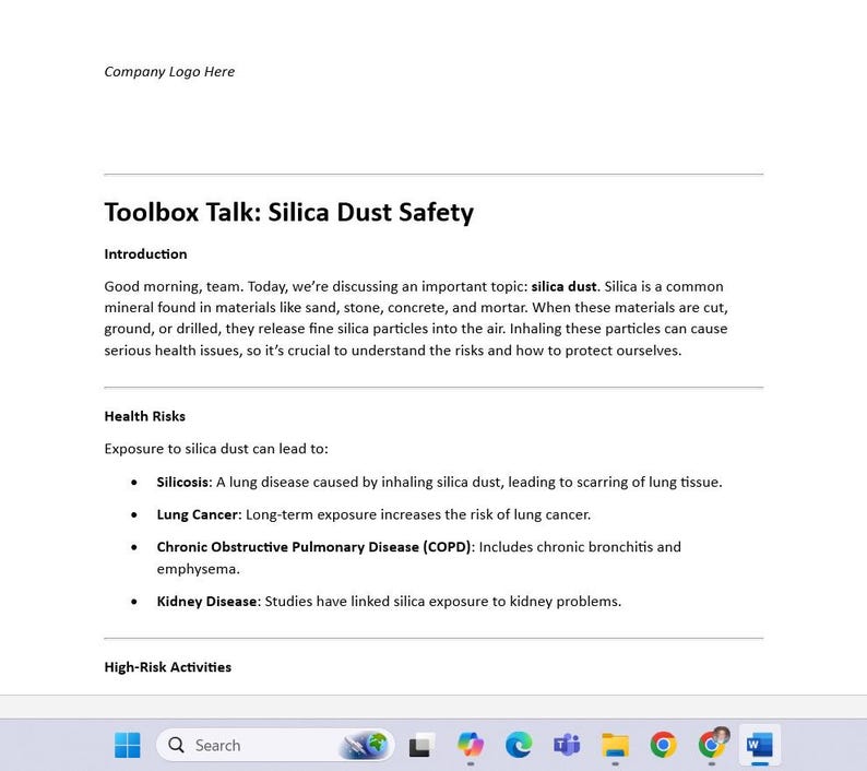 Silica Dust Toolbox Talk - Etsy