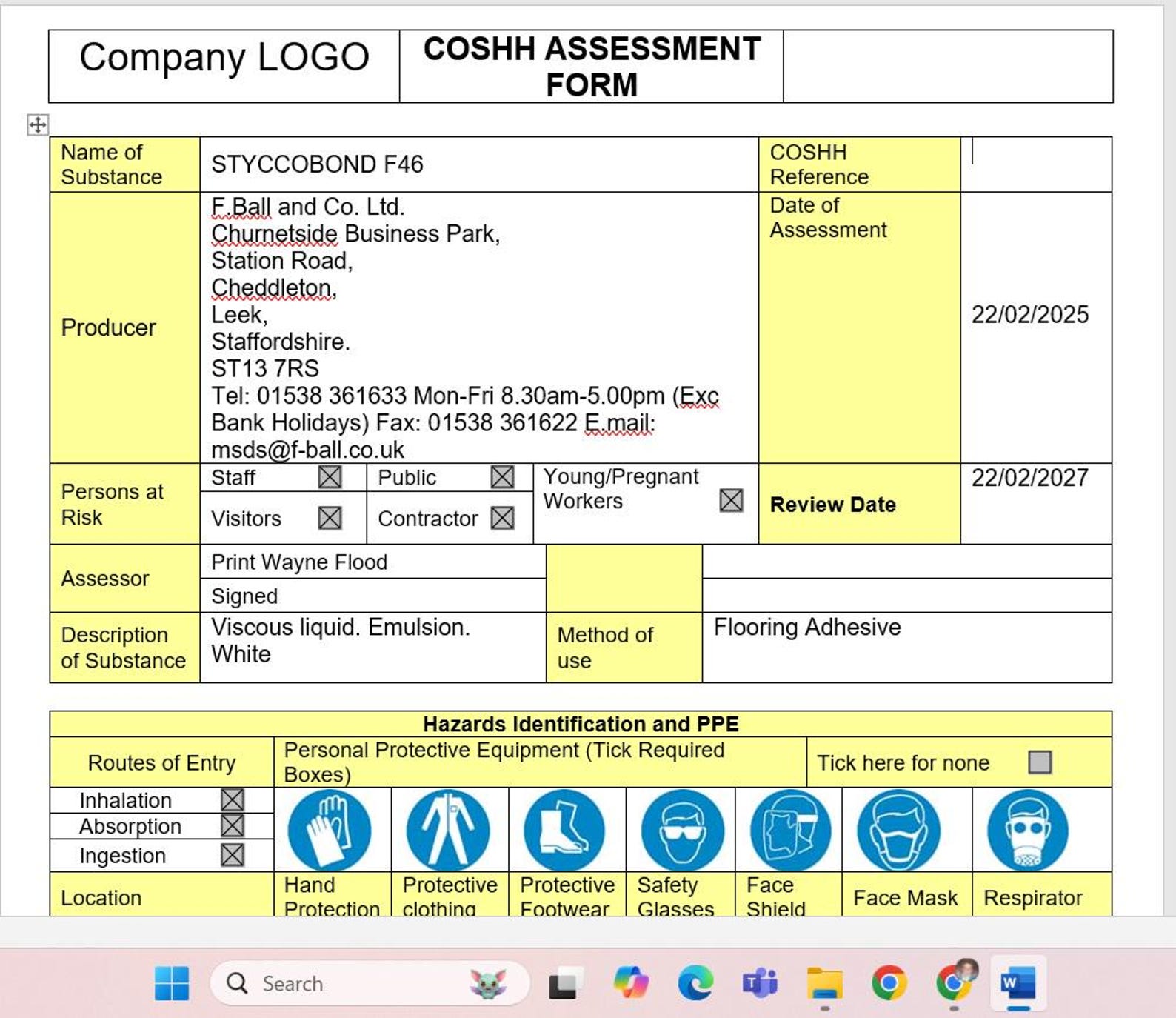 COSHH Assessment Template – Downloadable & Compliant With UK ...