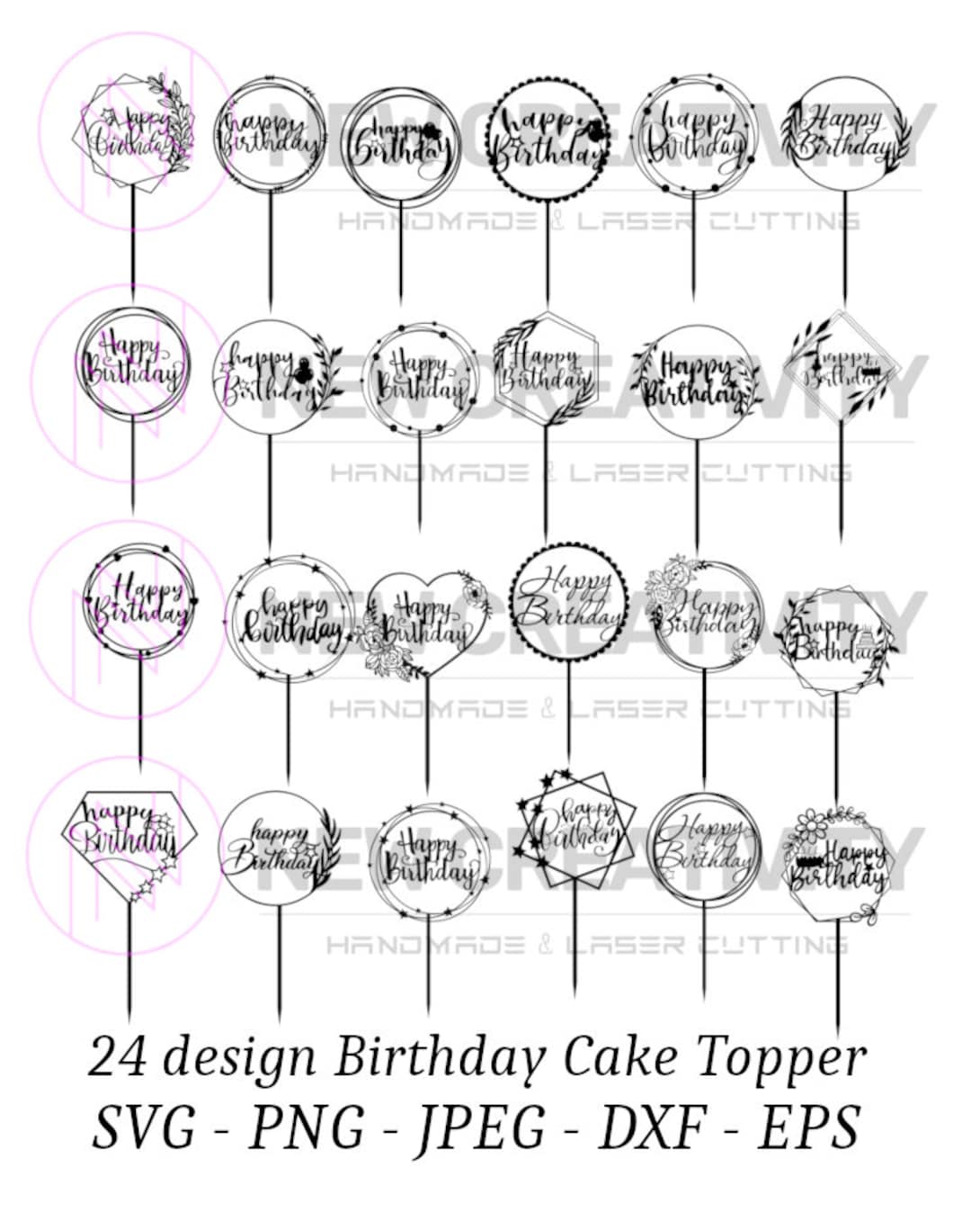 Birthday Cake Topper Svg-png Bundle,happy Birthday,birthday Topper ...