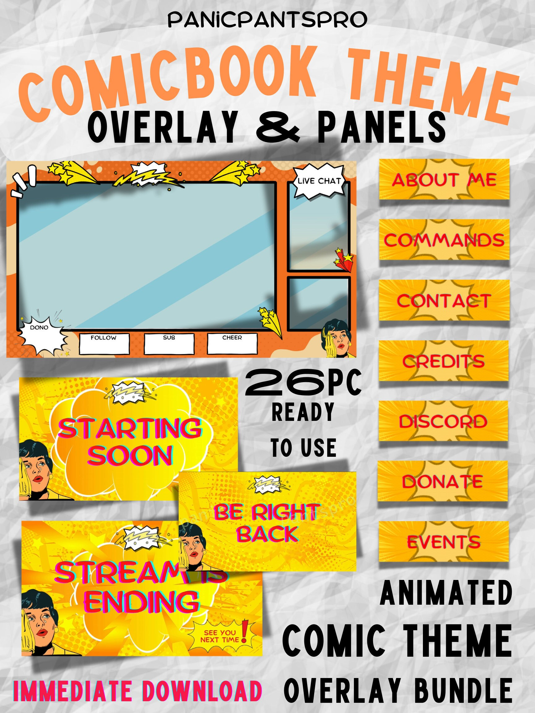 ANIMATED Comic Book Themed Overlay & Scenes Bundle for Twitch/kick ...