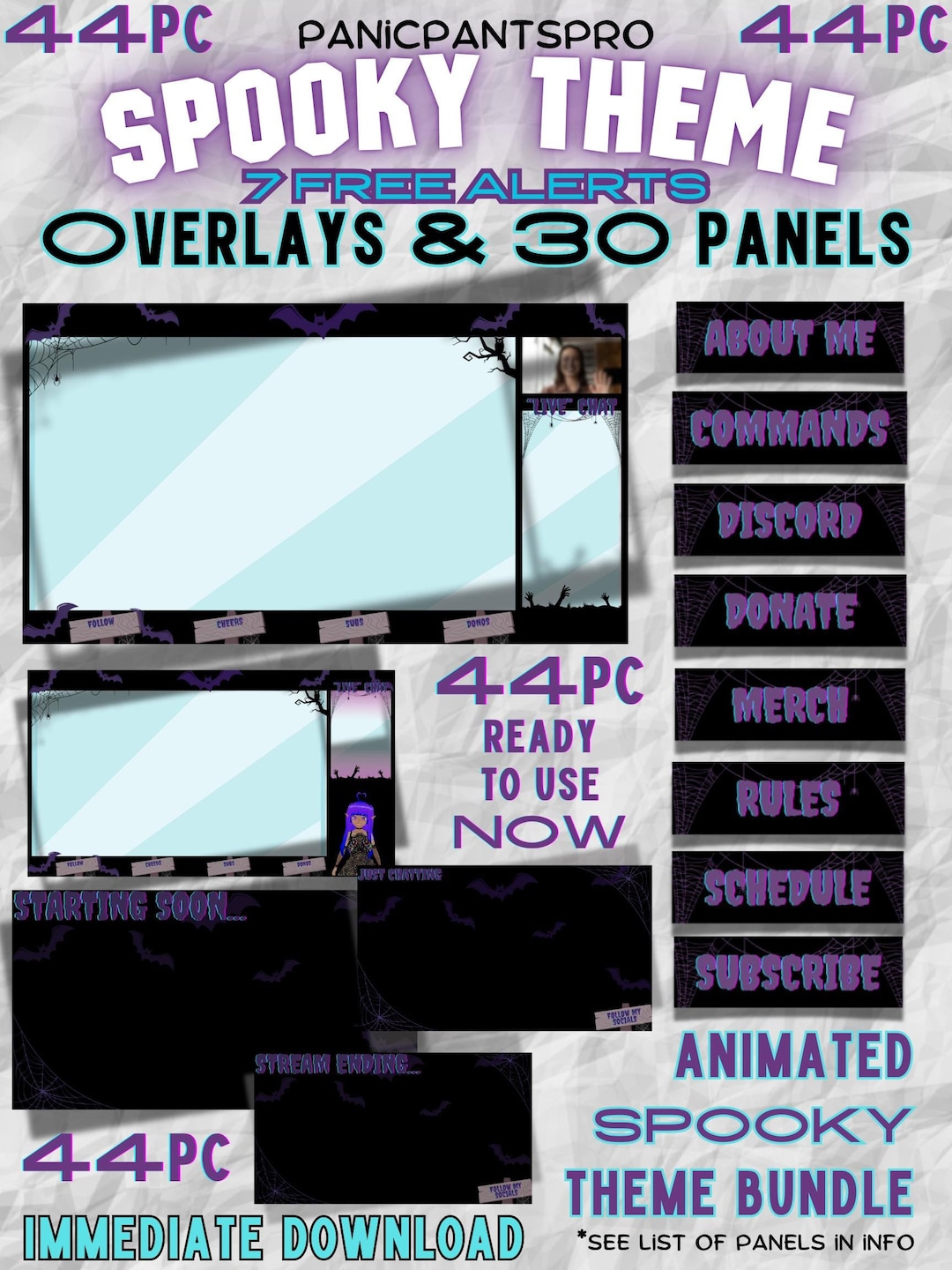 44pc Animated SPOOKY Black and Indigo Streamer Bundle. Overlays, Panels ...