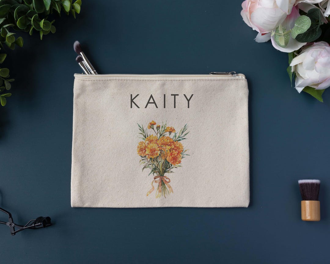Marigold Birth Flower Personalized Makeup Bag, Cosmetic Bag, Birthday ...