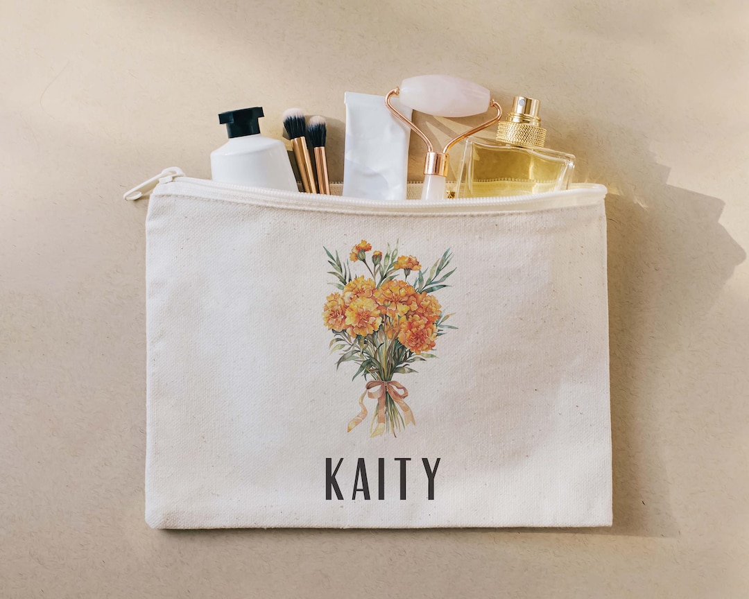 Marigold Birth Month Flower Personalized Makeup Bag,cosmetic Bag ...