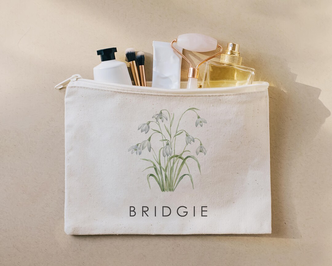 Snowdrop Birth Month Flower Personalized Makeup Bag Mother Gift for Her ...