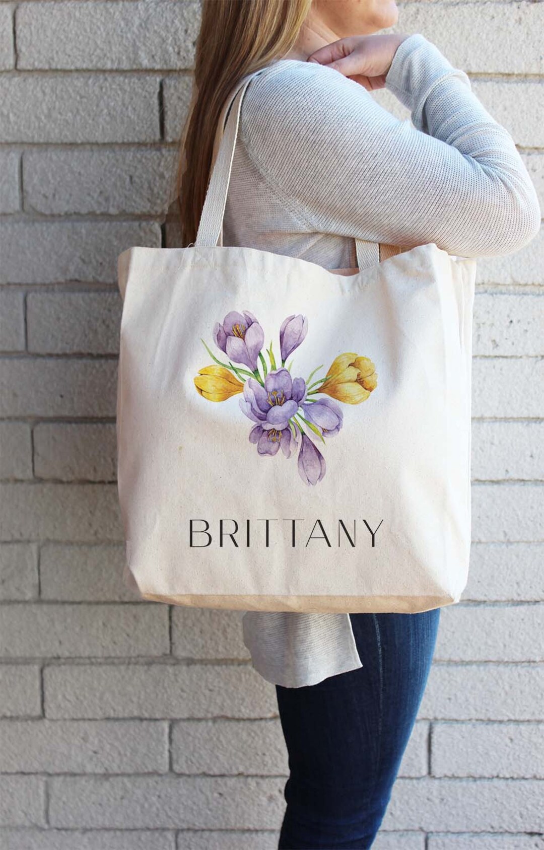 Crocus Spring Flower Personalized Canvas Tote Bag, Gift for Mom ...