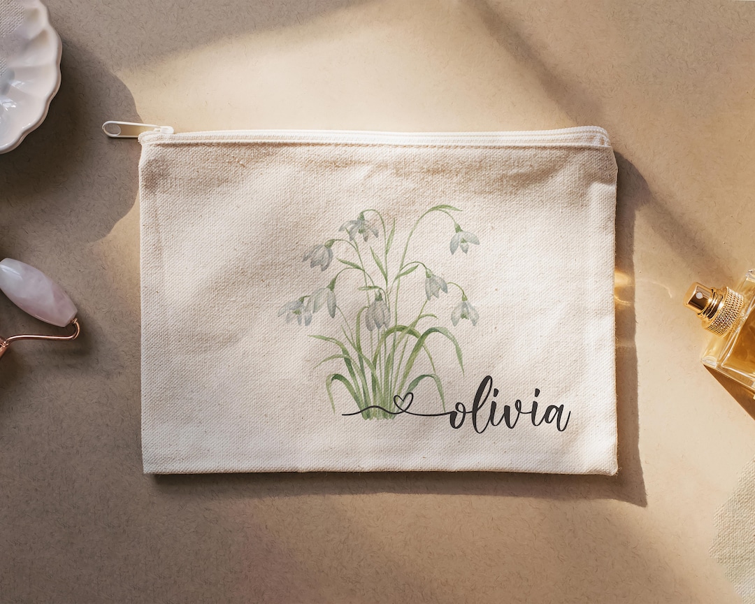 Snowdrop Birth Month Flower Personalized Makeup Bag, Cosmetic Bag ...