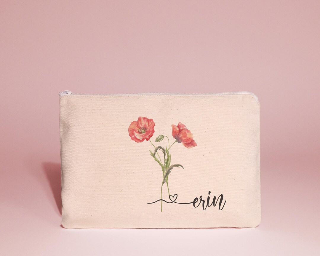 August Custom Birth Flower Gift, Personalized Canvas Makeup Bag ...