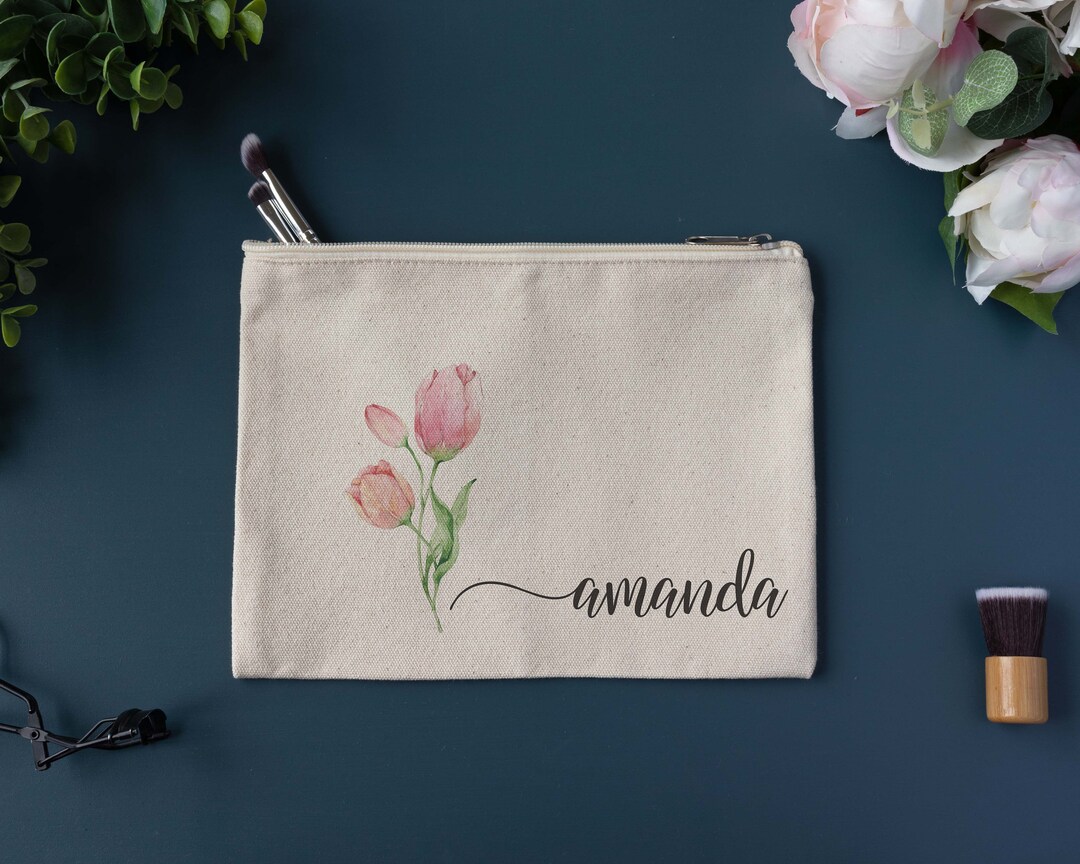 Tulip Birth Month Flower Personalized Makeup Bag, Cosmetic Bag ...