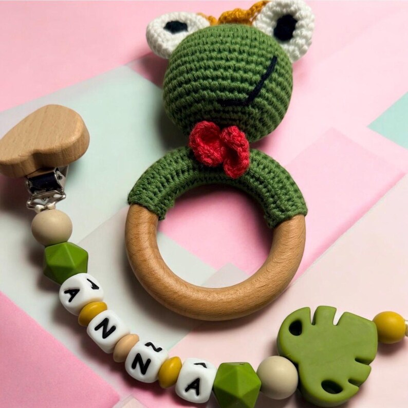 Personalized Pacifier Clip and Frog Rattle, Set or Pacifier Clip. - Etsy