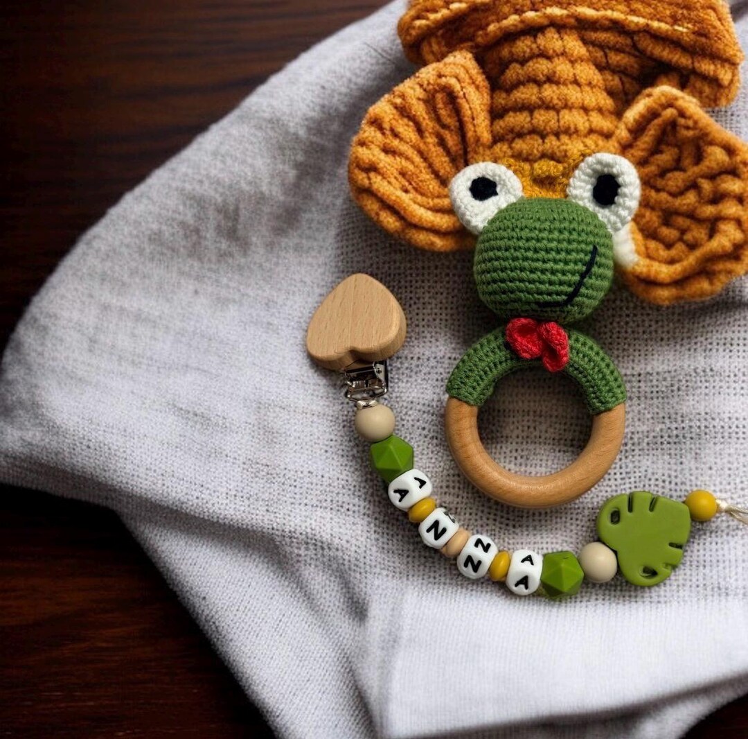 Personalized Pacifier Clip and Frog Rattle, Set or Pacifier Clip. - Etsy