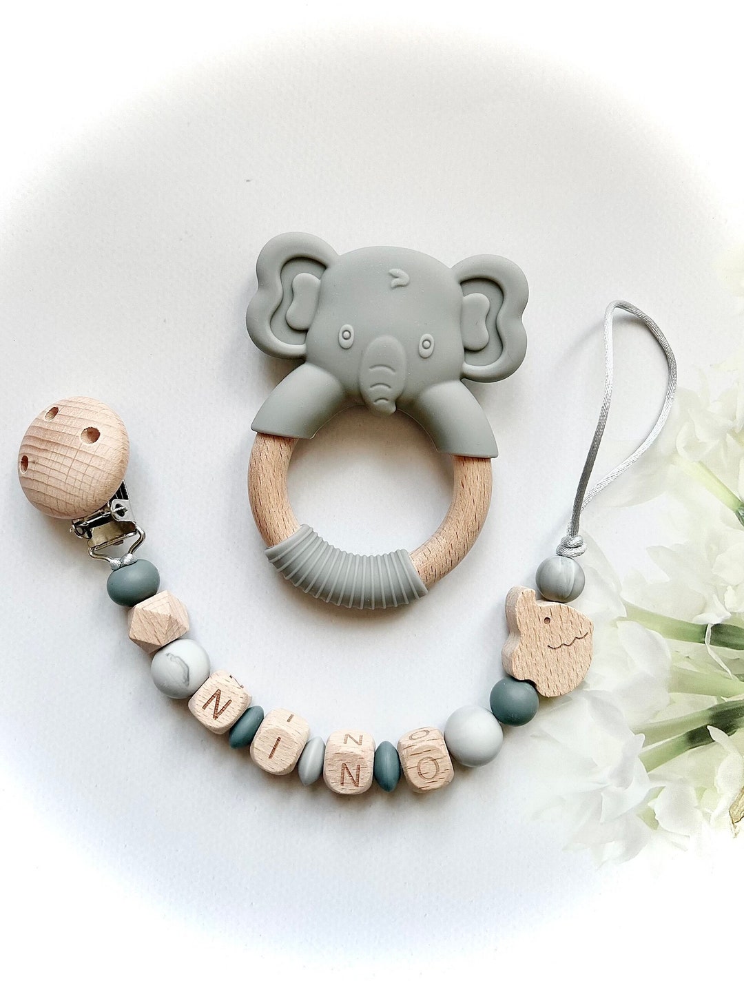 Personalized Pacifier Clip, Grey Elephant Pacifier Clip, or the ...
