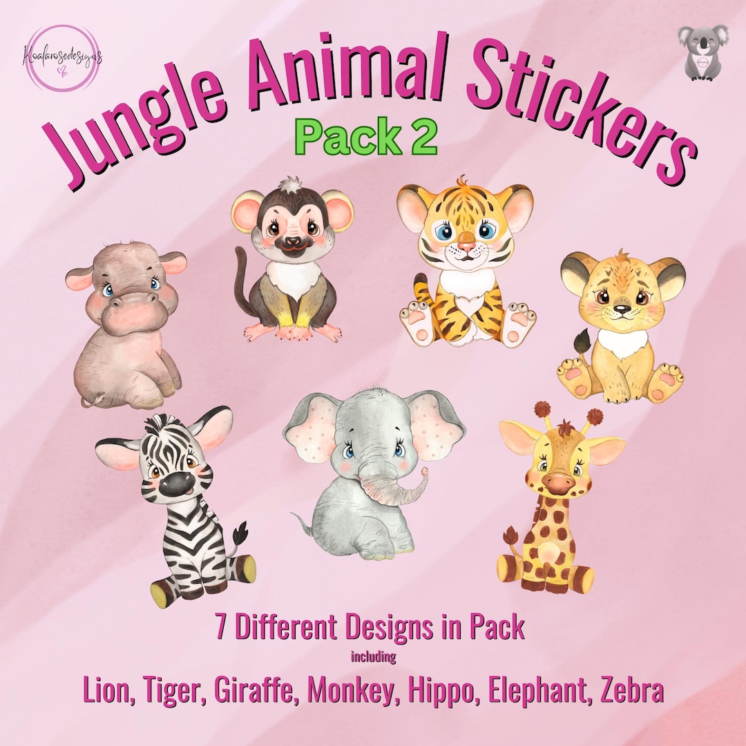 Jungle Animal Sticker Set, Wild Animal Stickers, Laptop Decor, Cute ...