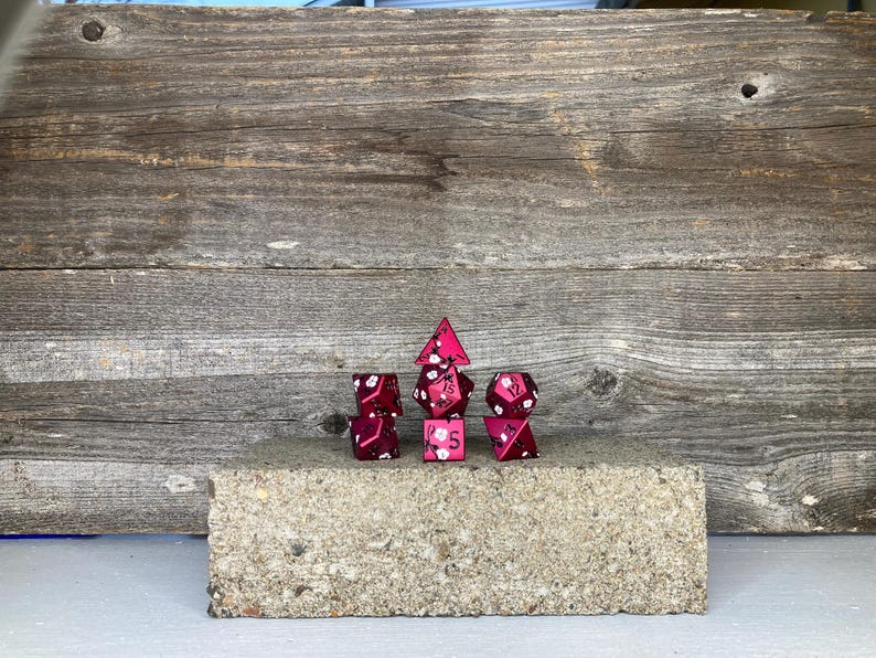 Cherry Blossom Pink/red Solid Metal Set of Dnd With White Blossoms - Etsy