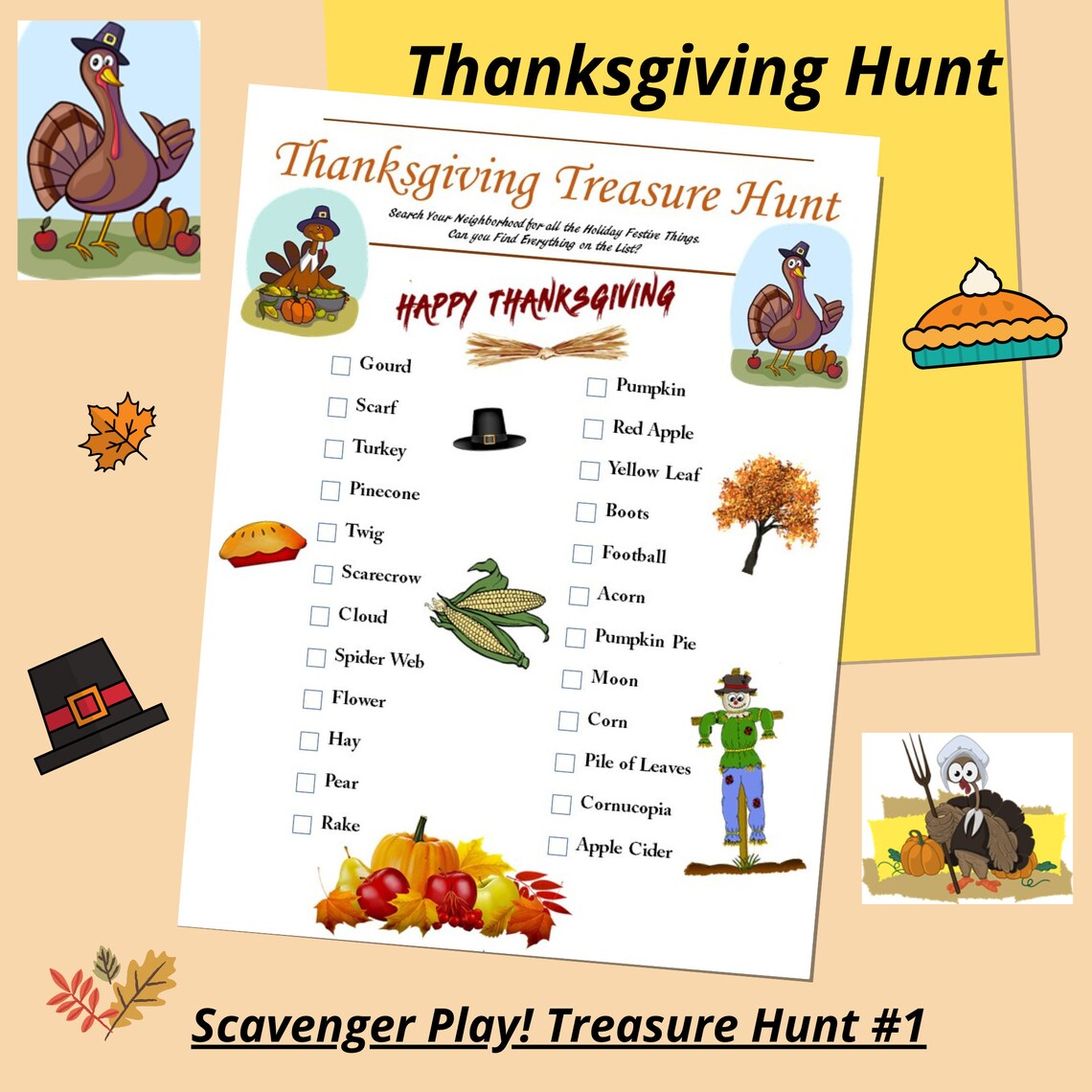 Thanksgiving Treasure Hunt for Kids | Outdoor Scavenger Hunt Game ...