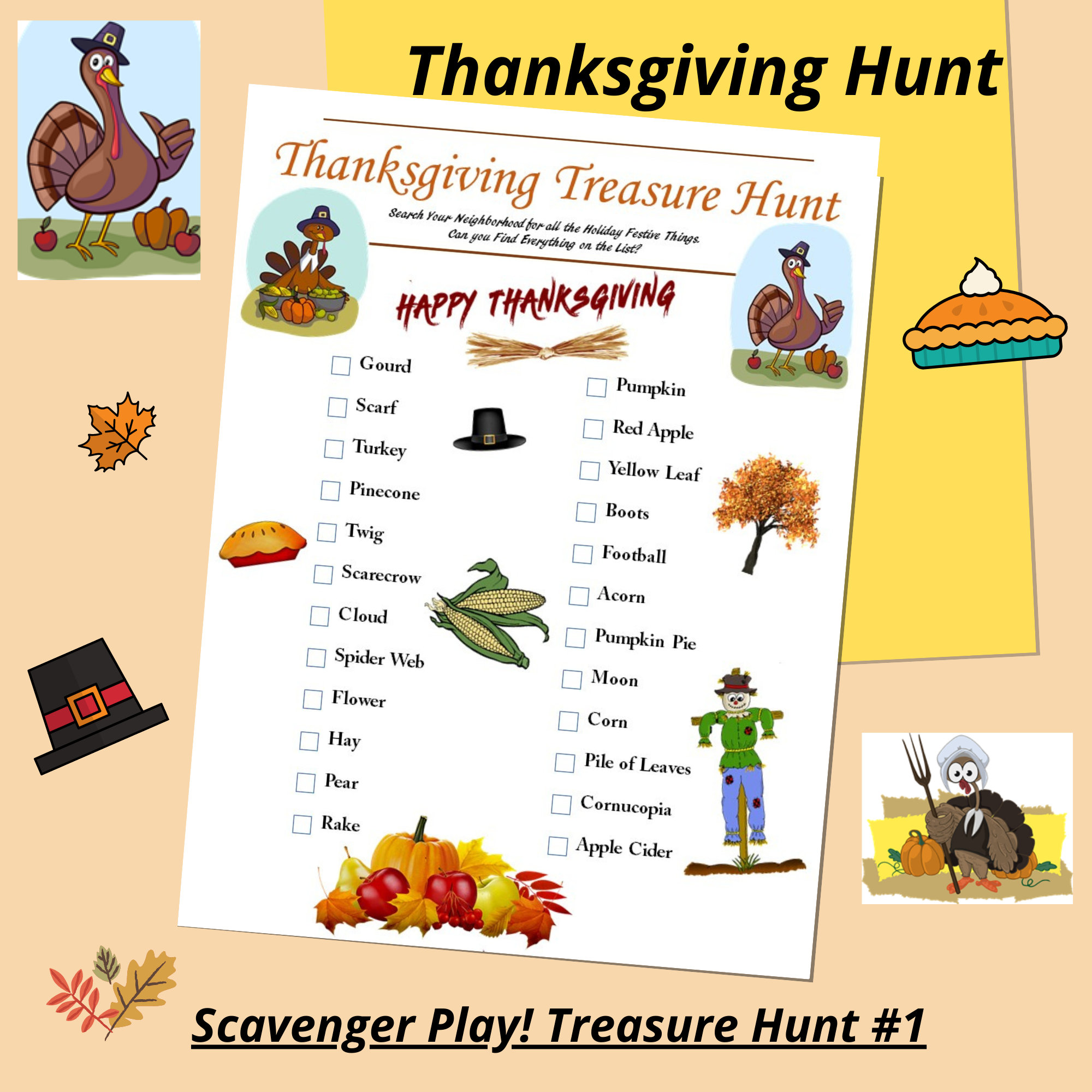 Thanksgiving Treasure Hunt for Kids | Holiday Scavenger Hunt Game (PDF ...
