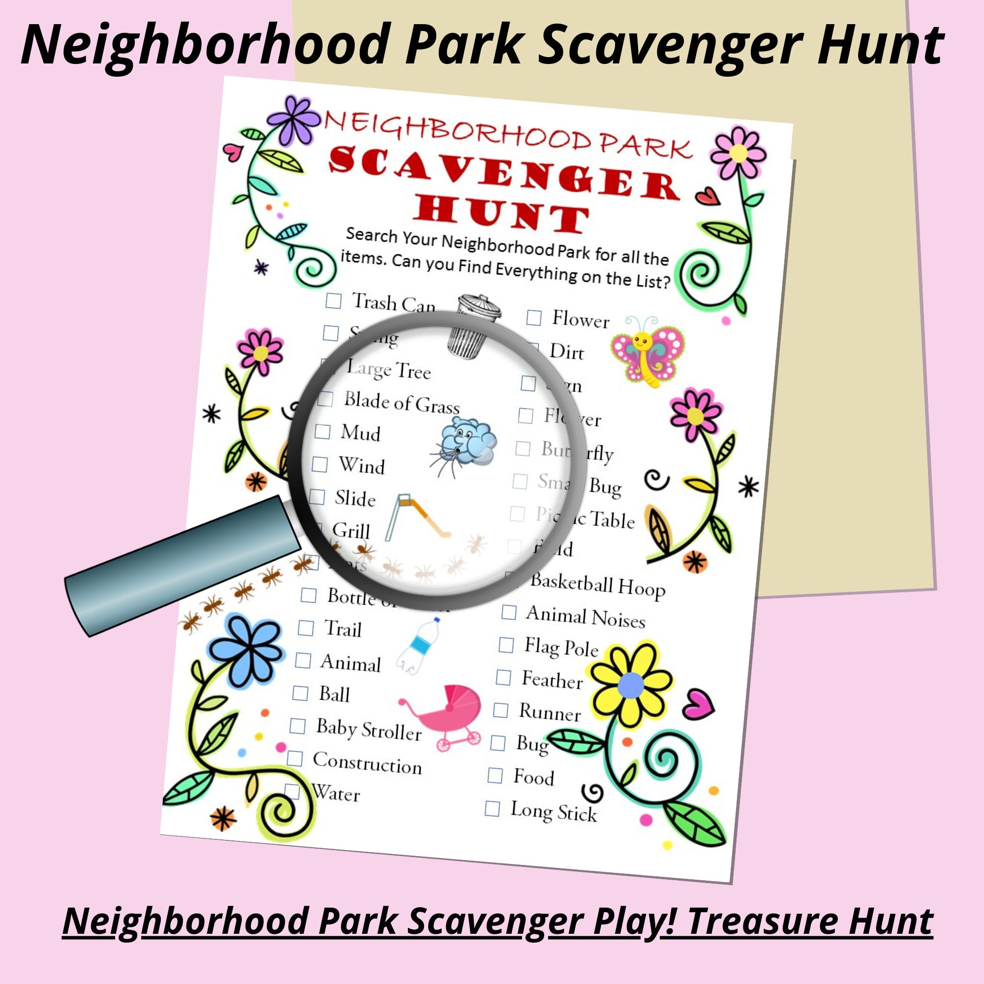 Neighborhood Park Treasure Hunt for Kids | Park Scavenger Hunt Game ...